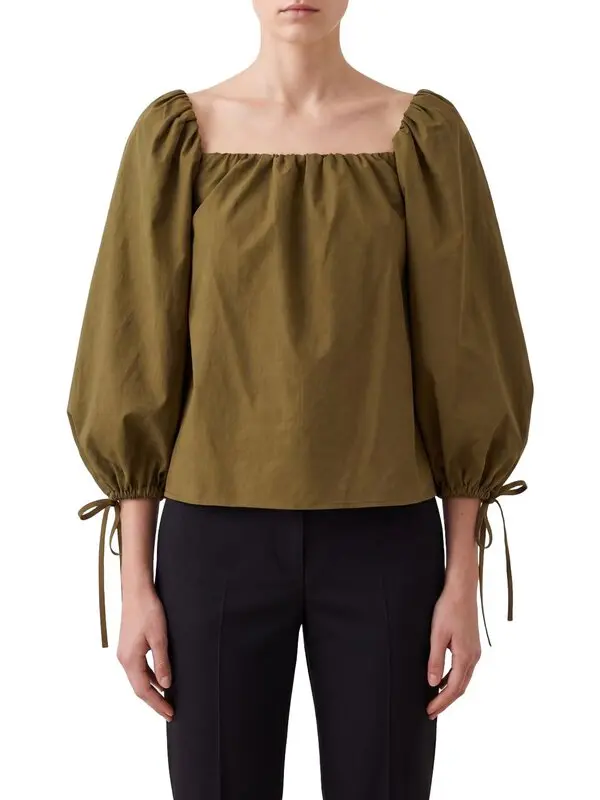 Saint Laurent Puff Sleeve Square Neck Top - Brown