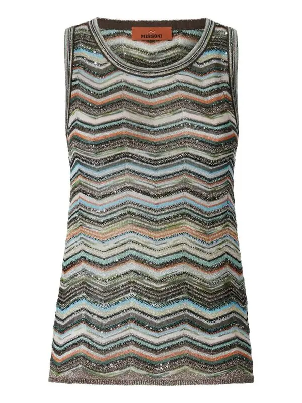 Missoni Zig Zag Knit Round Neck Sleeveless Top - Multicolor