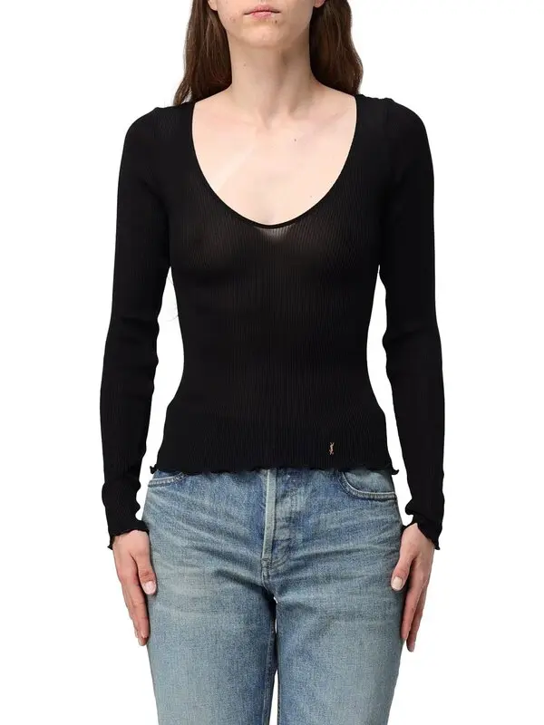 Saint Laurent Ribbed Knit Top - Black