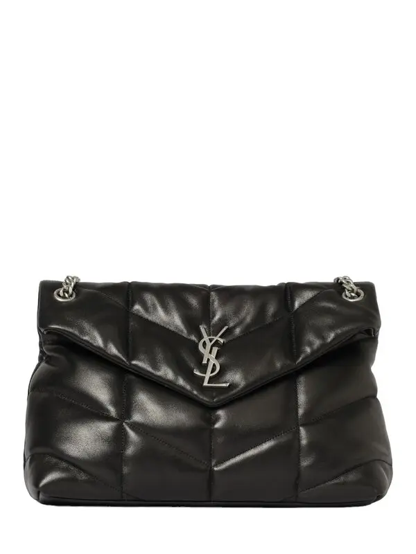 Saint Laurent Padded Quilted Shoulder Bag With Metal Chain - Black