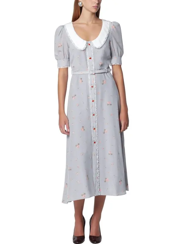 Alessandra Rich Printed Silk Midi Dress - Gray