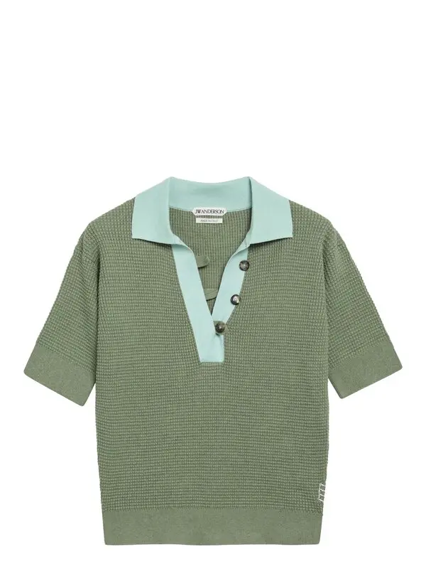 JW Anderson Waffle Knit Polo Shirt - Green