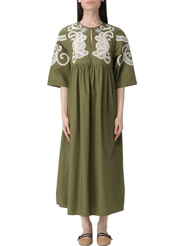 Max Mara Embroidered Cotton Dress - Green