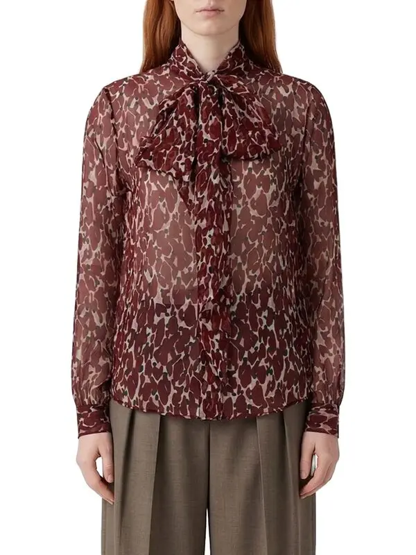 Saint Laurent Silk Shirt With Pussy Bow - Red