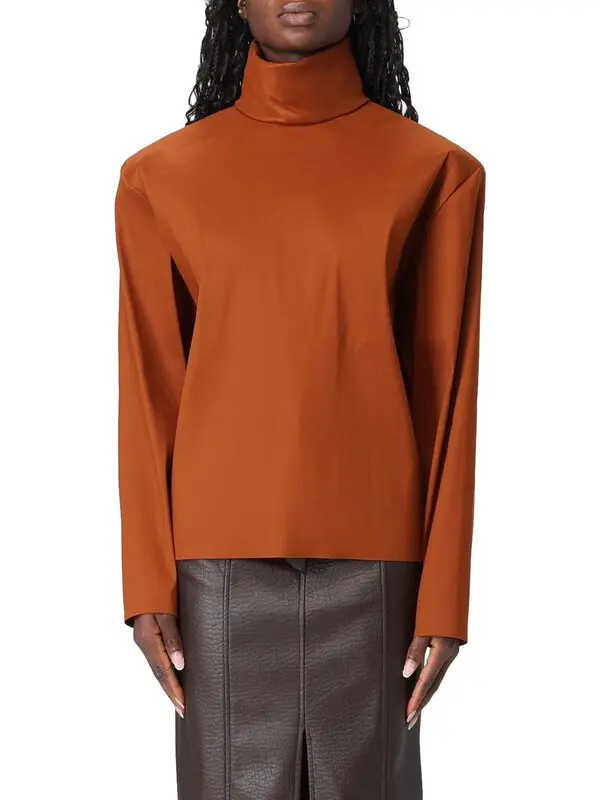 Saint Laurent Turtleneck Leather Top - Brown