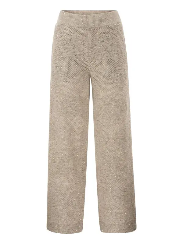 Brunello Cucinelli Open-knit Sequined Trousers - Cream