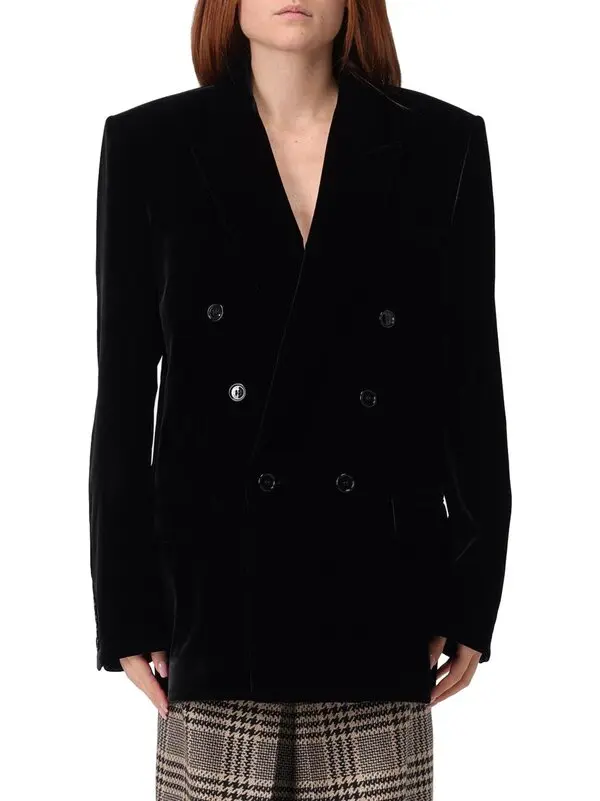 Saint Laurent Double-breasted Velvet Blazer - Black