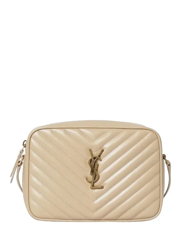 Saint Laurent Quilted Camera Bag With Gold Tone Monogram - Cream