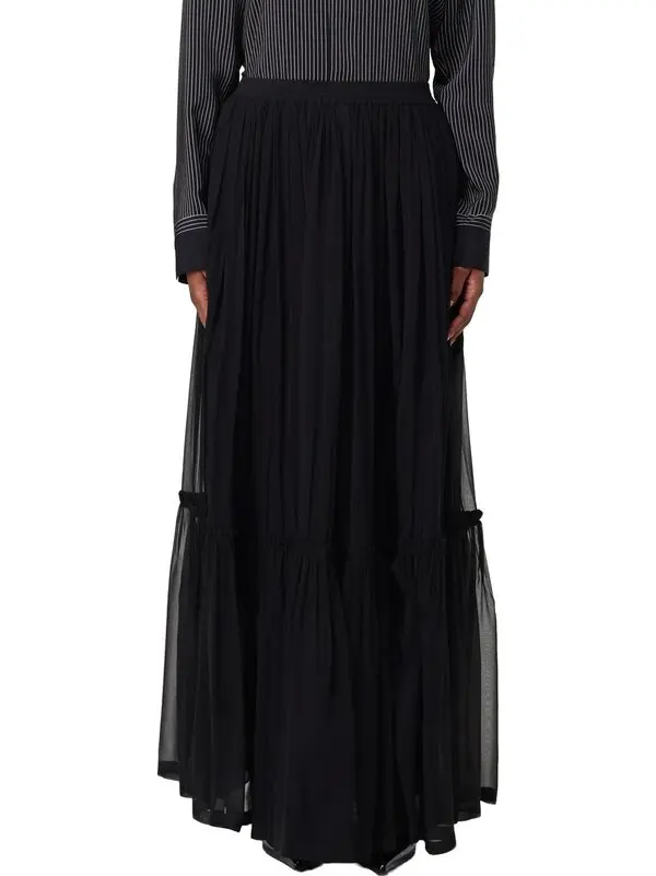Saint Laurent Silk Tiered Skirt - Black