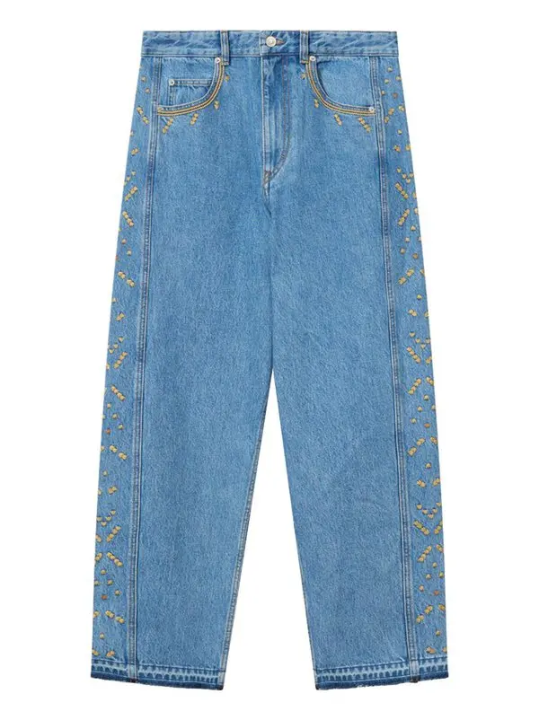 Isabel Marant Étoile Jorian Embroidered Barrel Fit Jeans - Light Blue