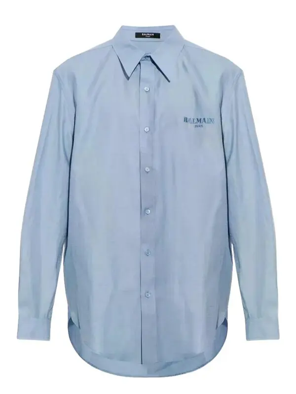 Balmain Logo-embroidered Cotton-blend Shirt - Blue