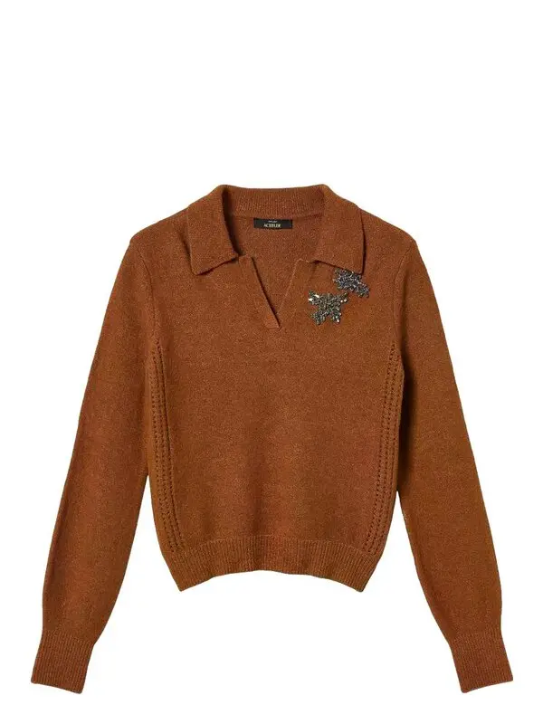 TWINSET Embellished Polo-collar Jumper - Brown