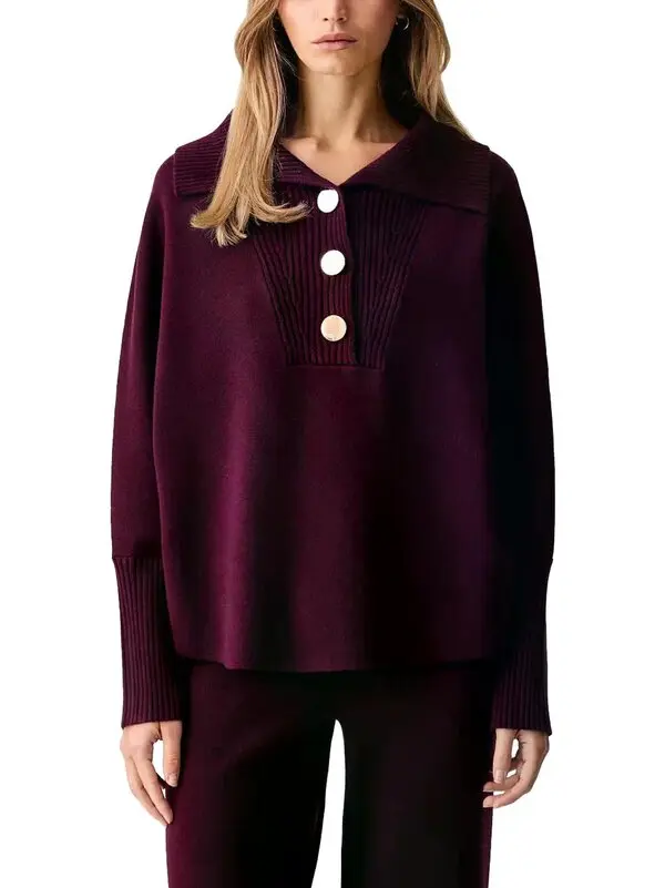 Joseph Ribkoff Shawl Collar Button-embellished Sweater - Purple