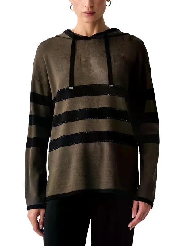 Joseph Ribkoff Embellished Striped Hoodie - Brown