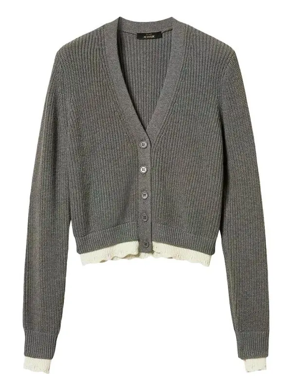 TWINSET Ribbed Cardigan With Scalloped Edge - Grey