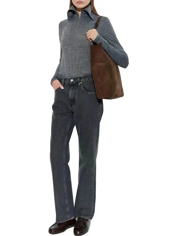 JIL SANDER Quarter-zip Stand-up Collar Top - Grey