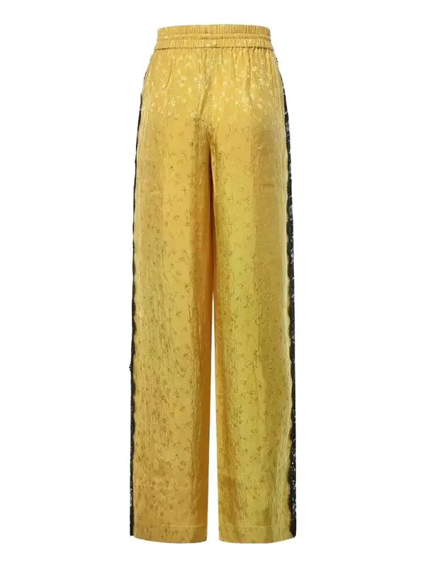Pinko Lace-trim Floral-jacquard Trousers - Yellow