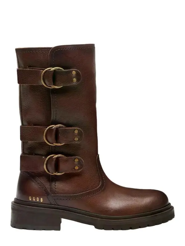 GOLDEN GOOSE Kurt Boots With Gold Buckles - Brown
