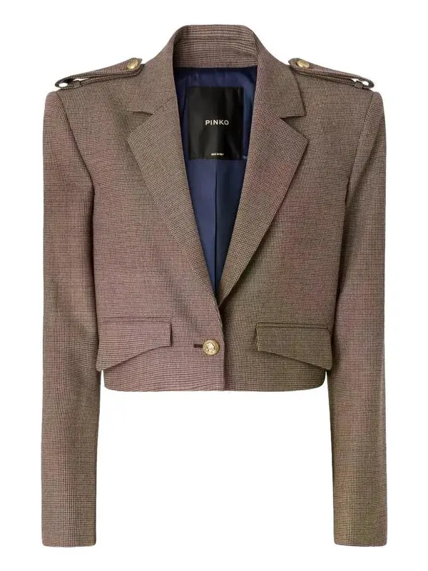 Pinko Houndstooth Cropped Jacket With Notched Lapels And Gold-tone Hardware - Brown