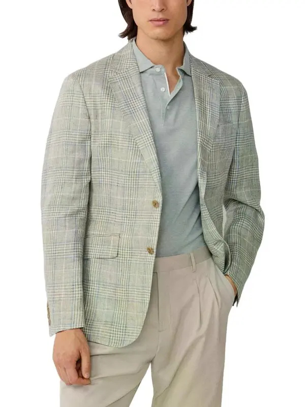 HACKETT LONDON Prince Of Wales-pattern Linen Blazer - Green