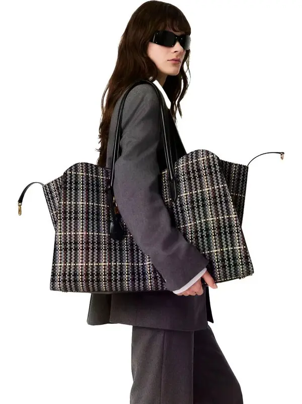 Stella McCartney Checked Woven Tote Bag - Black