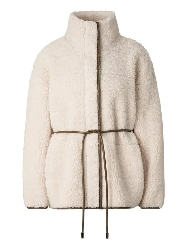 Bogner Kimberly Teddy Jacket With Faux Leather Trim - Cream