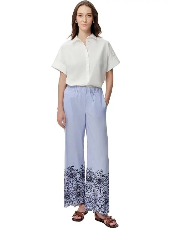 EXQUISE Embroidered Wide Leg Pants - Multi Color