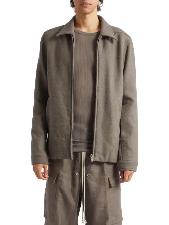 Rick Owens Virgin Wool Flannel Zip Jacket - Dust