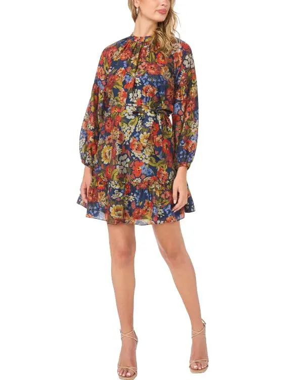 Vince Camuto Floral Long Sleeve Mini Dress - Classic Navy