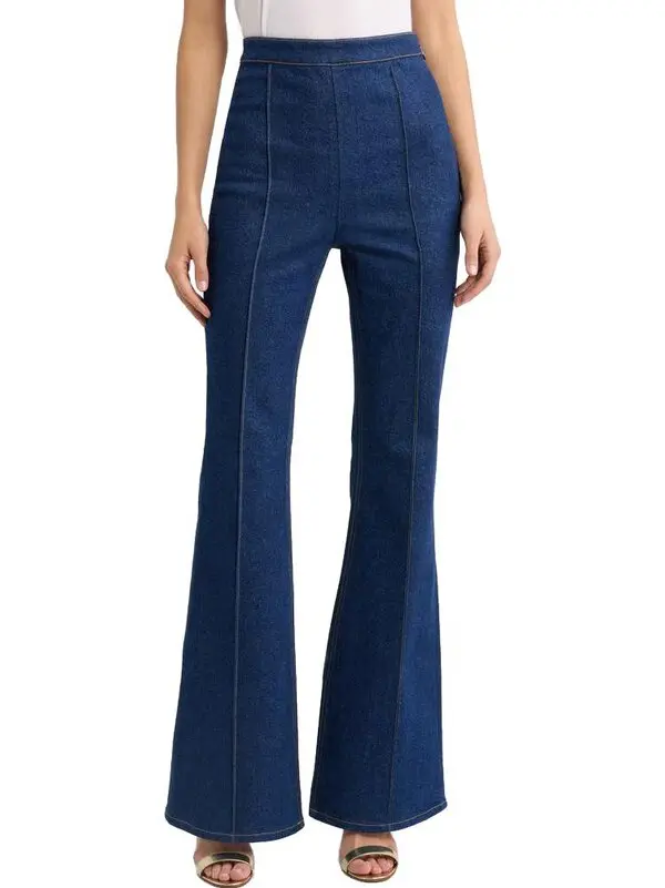 NADINE MERABI Flared Jeans With Pintuck Detail - Blue