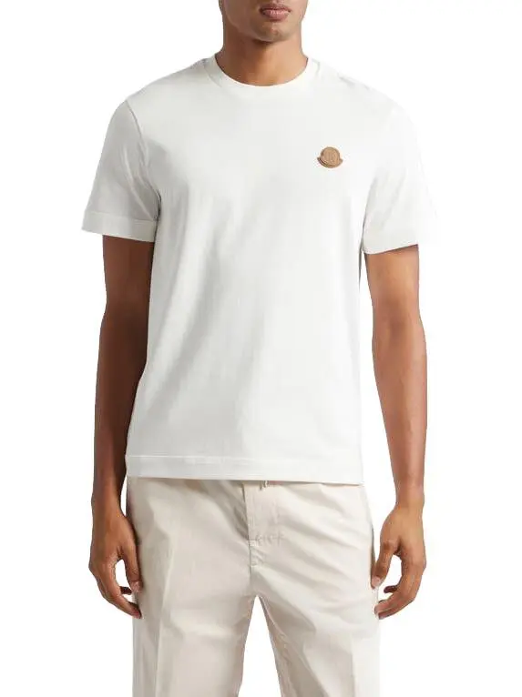 Moncler Leather Logo Patch Cotton T-shirt - Silk White