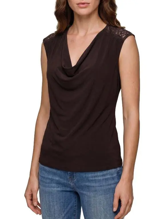 LIVERPOOL Sleeveless Draped Neck Top With Lace Trim - Java