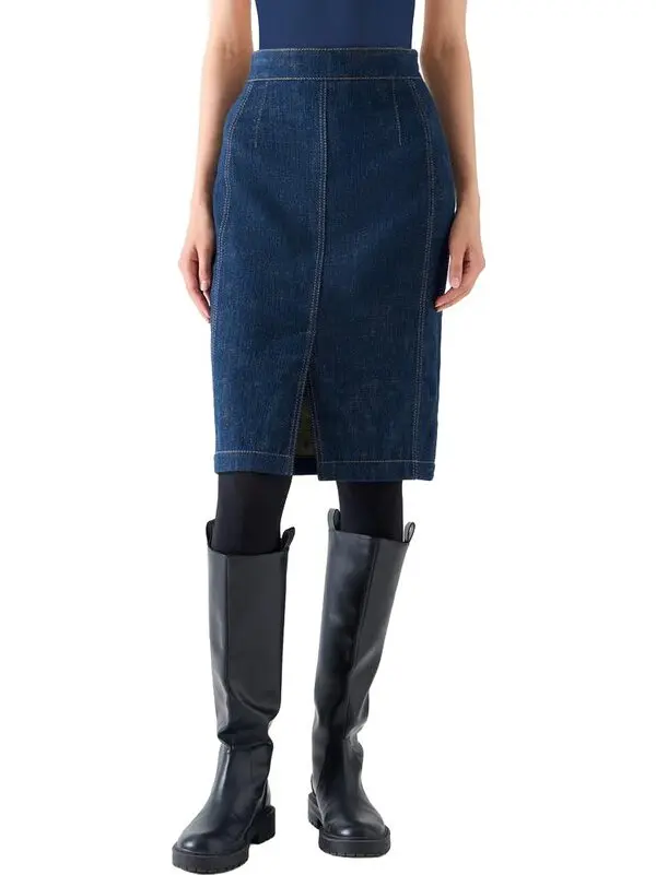 Akris High Waist Denim Pencil Skirt - Blue Denim