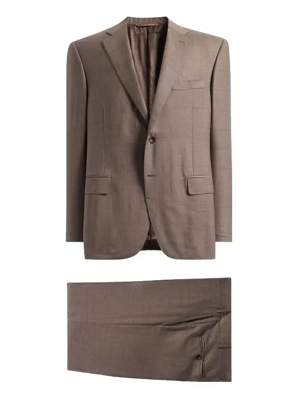 Canali Siena Regular Fit Windowpane Check Wool Twill Suit - Brown