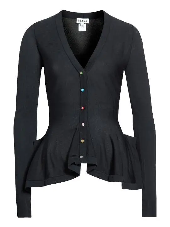 Staud Jamie Ruffle Hem Cardigan - Black