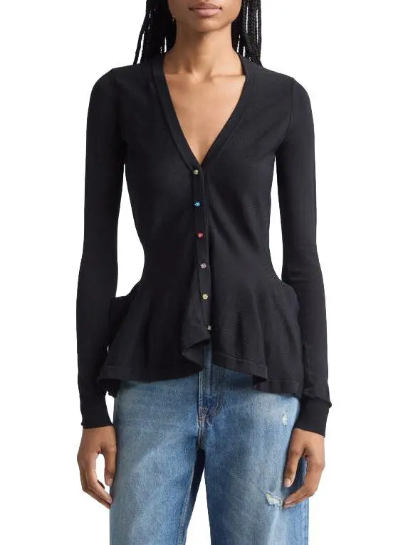 Staud Jamie Ruffle Hem Cardigan - Black