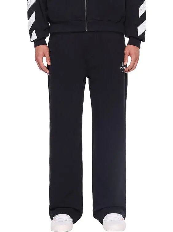 L/AB C/O OFF-WHITE Diagonal Stripe Logo Cotton French Terry Sweatpants - Black