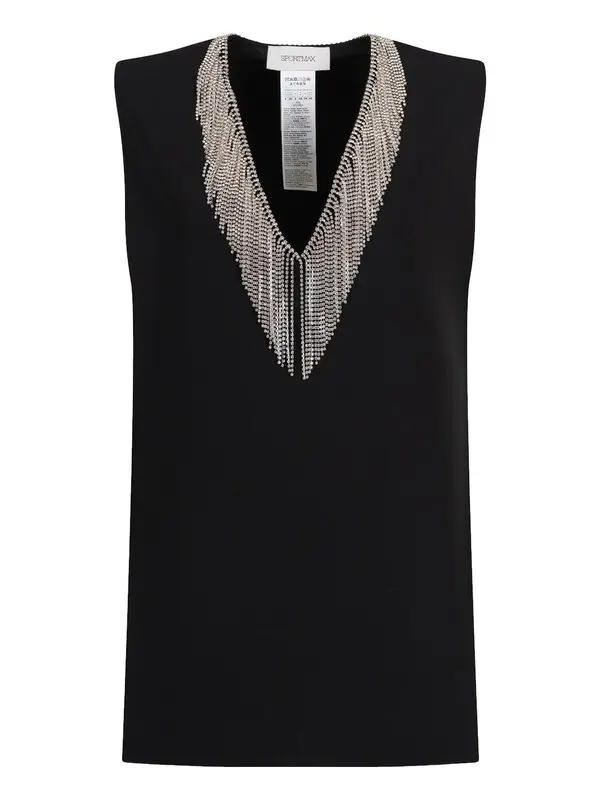Sportmax Sleeveless Top With Rhinestone Embellishment - Black