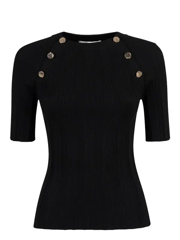 Sportmax Fitted Ribbed Top With Gold-tone Buttons - Black