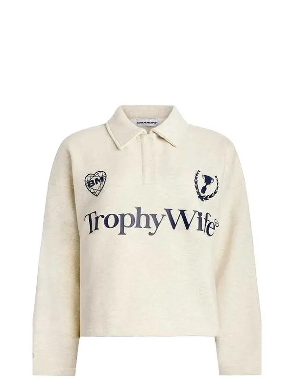 BRIDEMERCH Trophy Wife Long Sleeve Boxy Rugby Fleece - Heather Grey