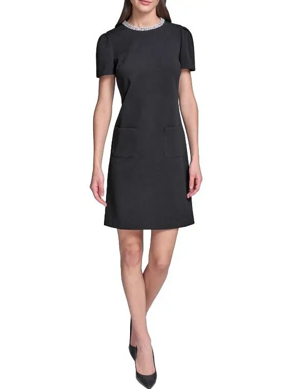 Karl Lagerfeld Pearl Embellished Sheath Dress - Black