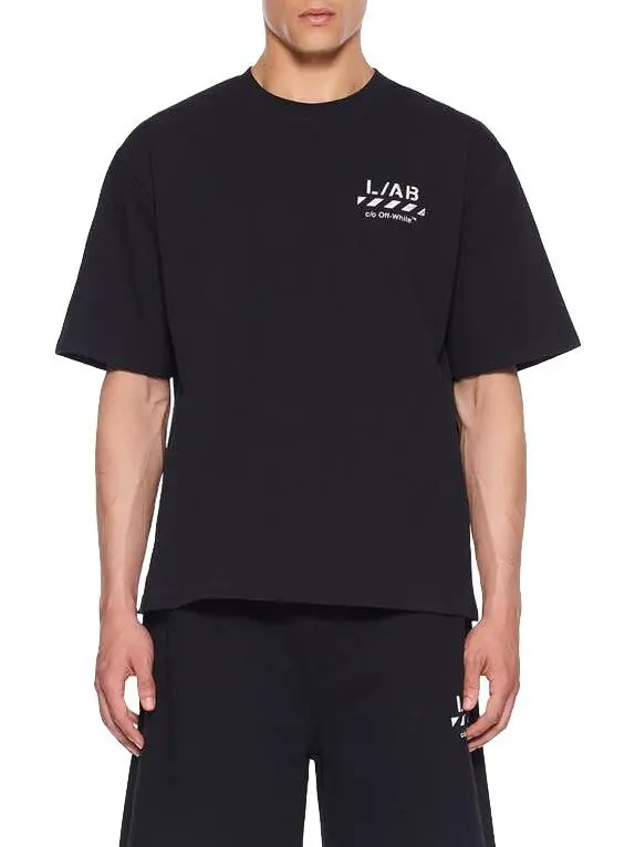 L/AB C/O OFF-WHITE Diagonal Stripe Logo Graphic T-shirt - Black