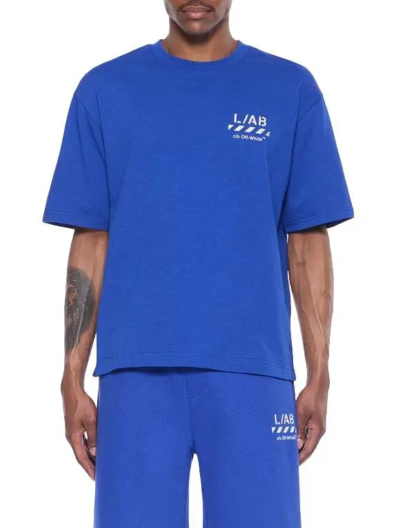 L/AB C/O OFF-WHITE Diagonal Stripe Logo Graphic T-shirt - Blue