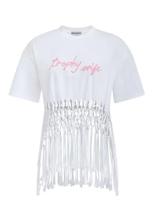 BRIDEMERCH Trophy Wife Beach Tee With Fringe - White