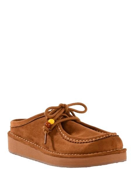 Bc Footwear Moc Toe Faux Suede Mule With Beaded Laces - Tan