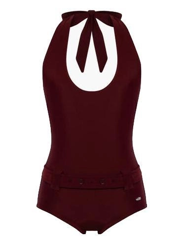 ODDLI Halter One-piece Swimsuit With Belt - Maroon