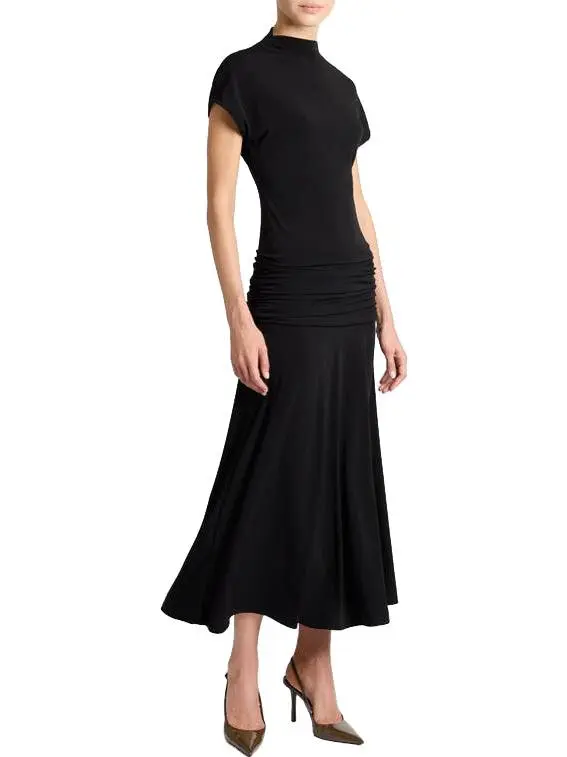 Santorelli Kardi Ruched Mock Neck Maxi Dress In Soft Jersey - Onyx