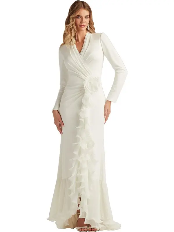 Tadashi Shoji Malone Cascading Ruffle Gown - Ivory