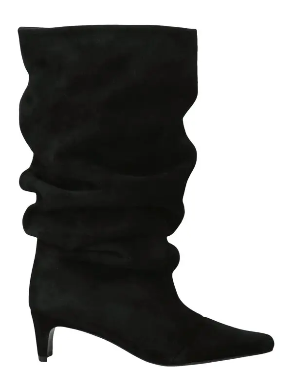 Staud Sueded Slouch Boots With Pointed Toe And Mid Heel - Black