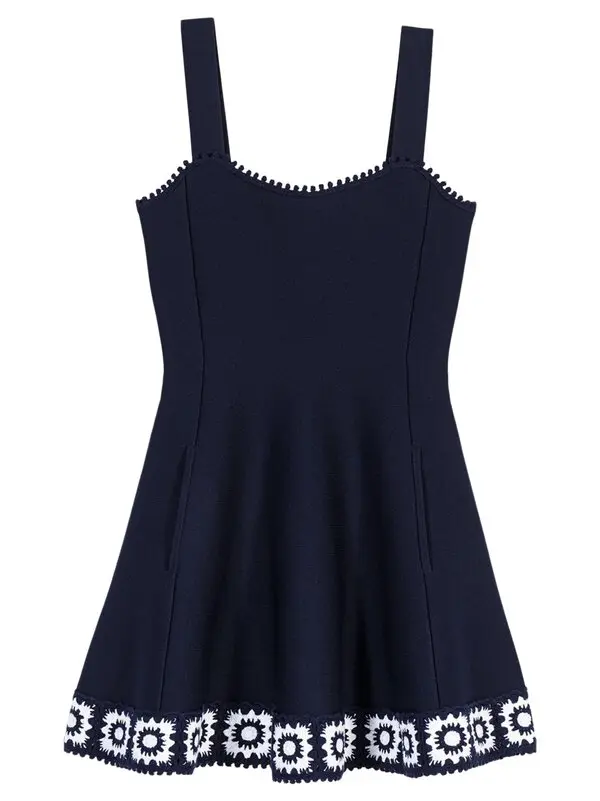 Maje Knitted Mini Dress With Crochet Trim - Blue